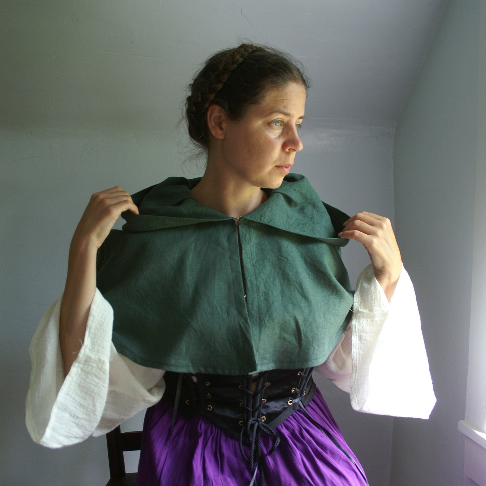 Ladies Linen Medieval Hooded Mantle Hood Short Cape Capelet - Etsy