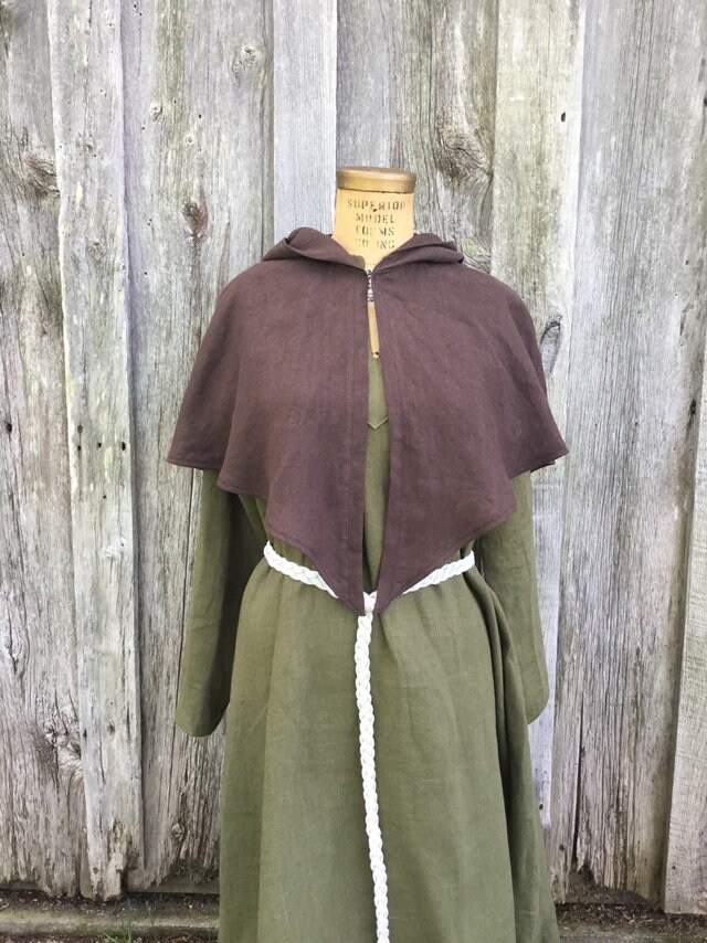 Womens linen medieval Viking hooded mantle hood short cape | Etsy