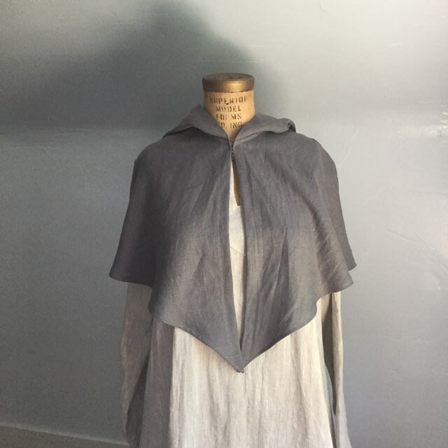 Womens linen medieval Viking hooded mantle hood short cape | Etsy