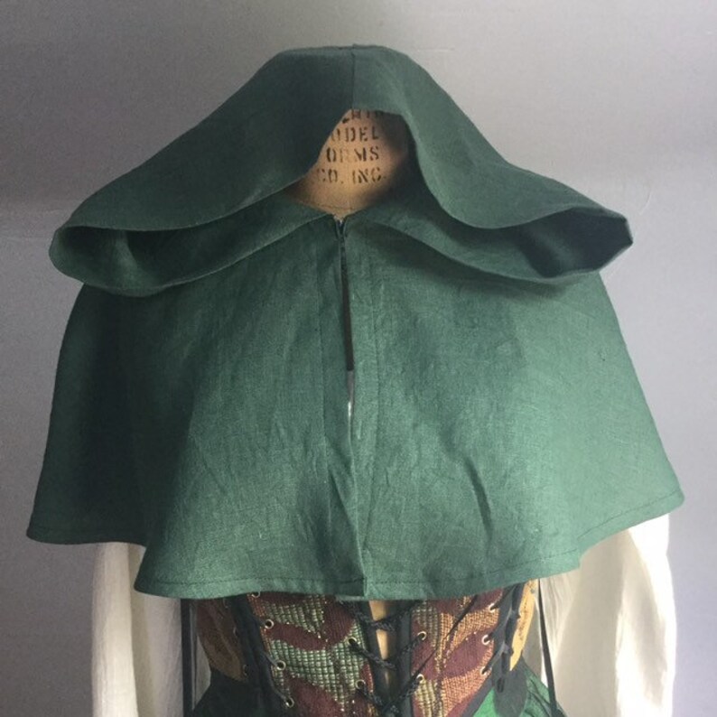 Ladies linen medieval hooded mantle hood short cape capelet | Etsy