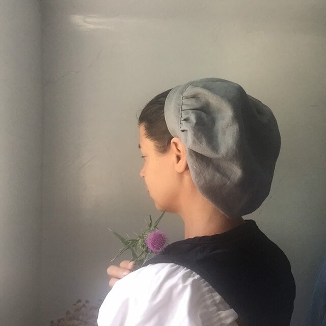 Renaissance muffin cap hat medieval caul gray linen | Etsy