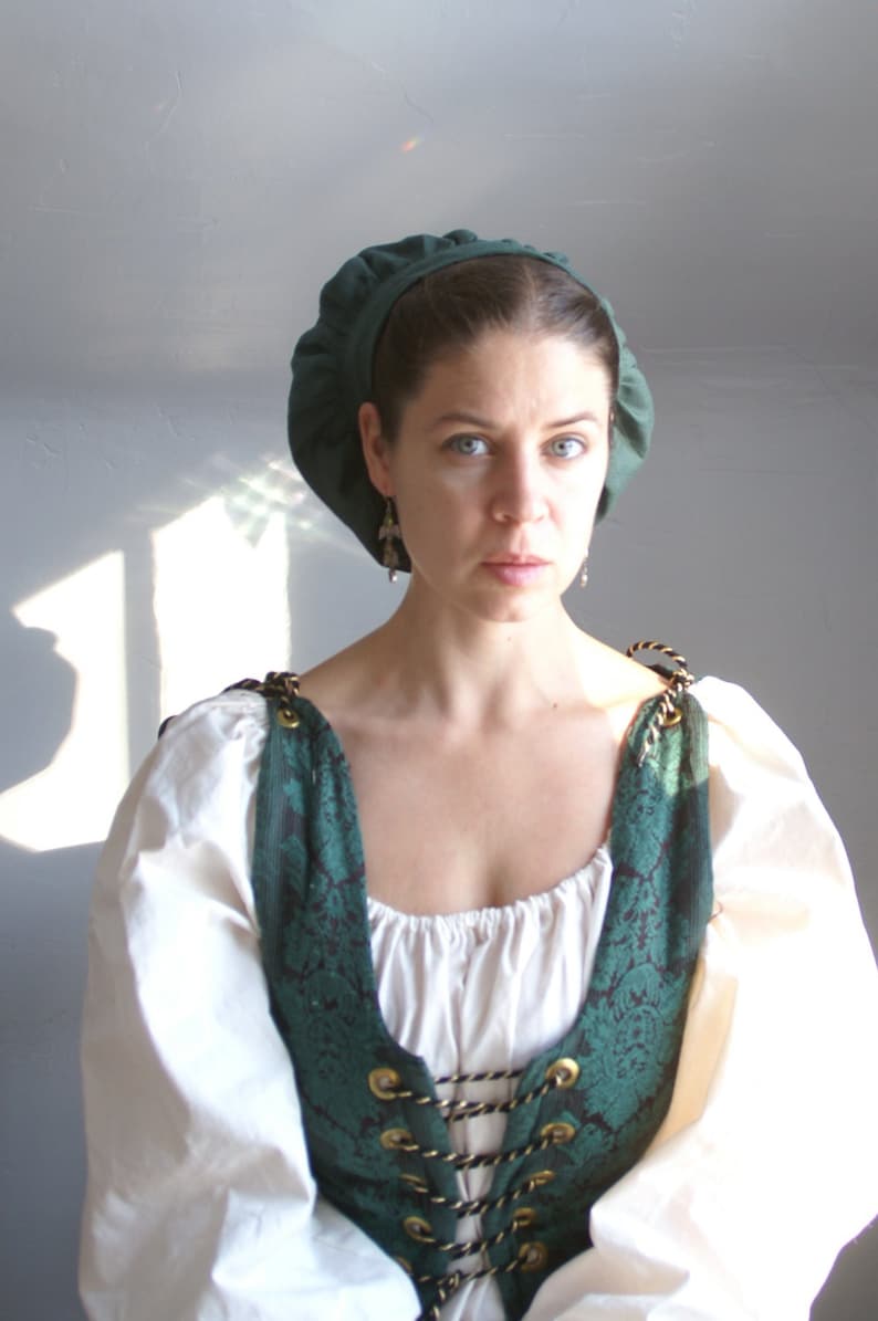 Renaissance Muffin Cap Hat Medieval Caul Green Linen Renaissance Faire ...