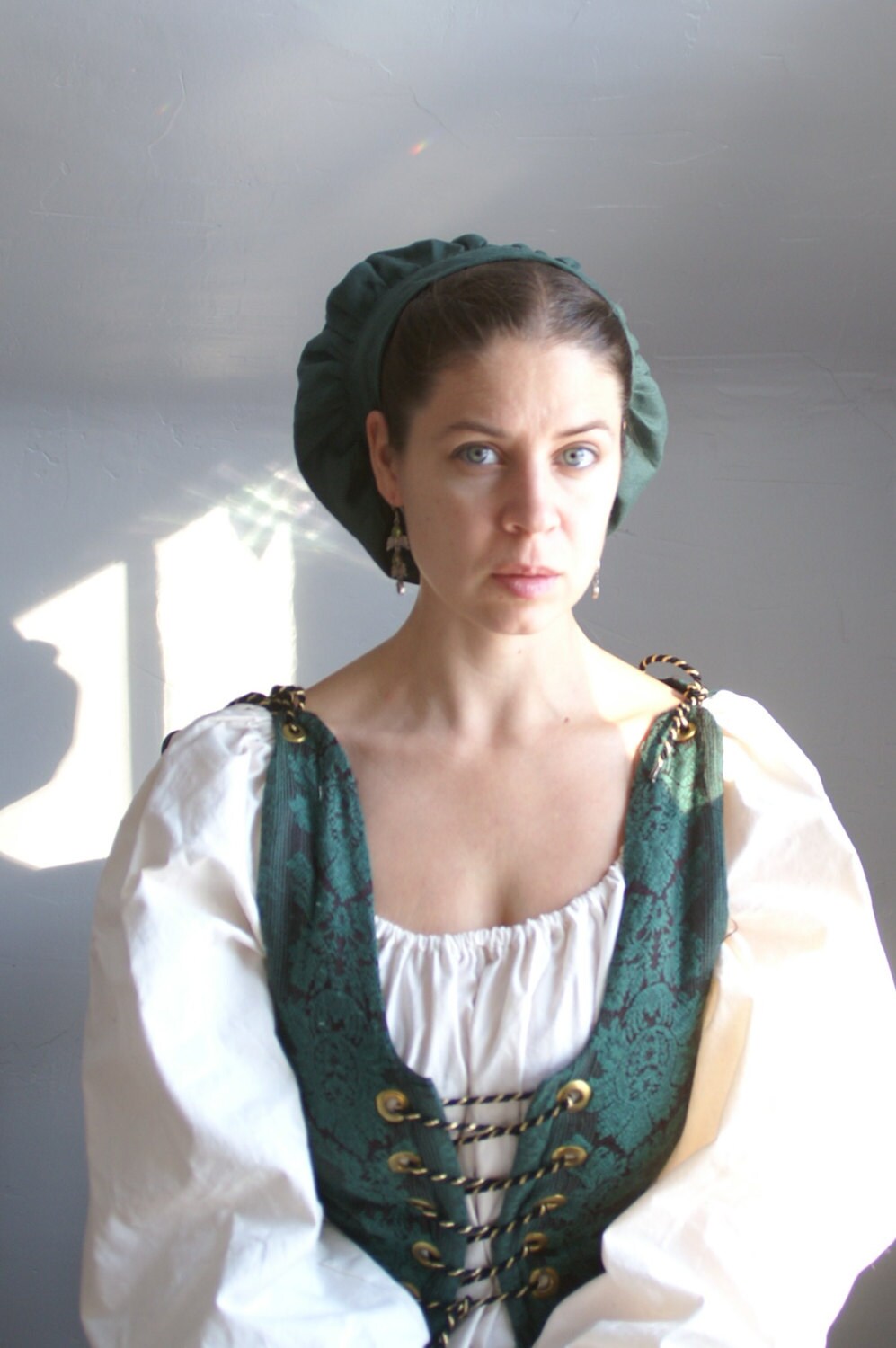 Renaissance Muffin Cap Hat Medieval Caul Green Linen Renaissance Faire ...