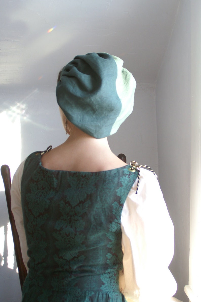 Renaissance Muffin Cap Hat Medieval Caul Green Linen Renaissance Faire ...