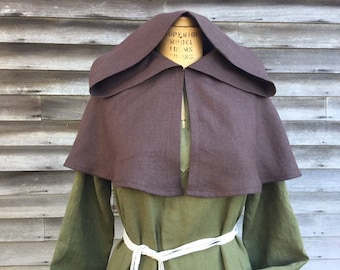Ladies Linen Medieval Hooded Mantle Hood Short Cape Capelet - Etsy