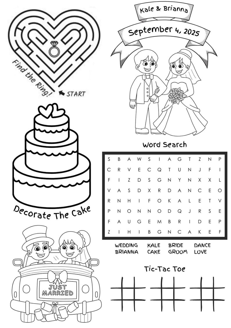 Custom Wedding Reception Kids Activity Sheet - Etsy