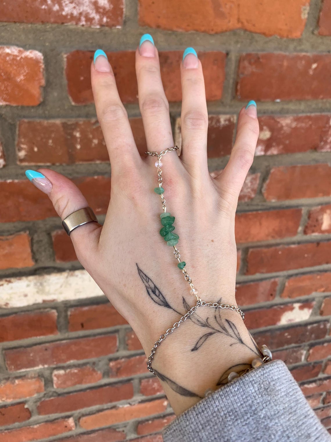 Green Stone Hand Chain - Etsy