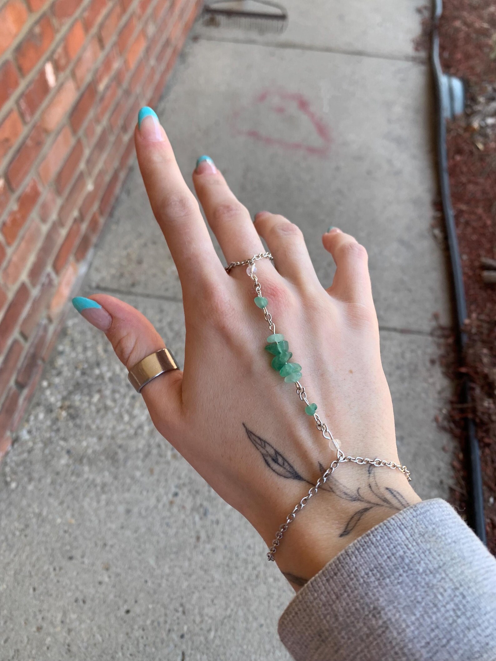 Green Stone Hand Chain - Etsy