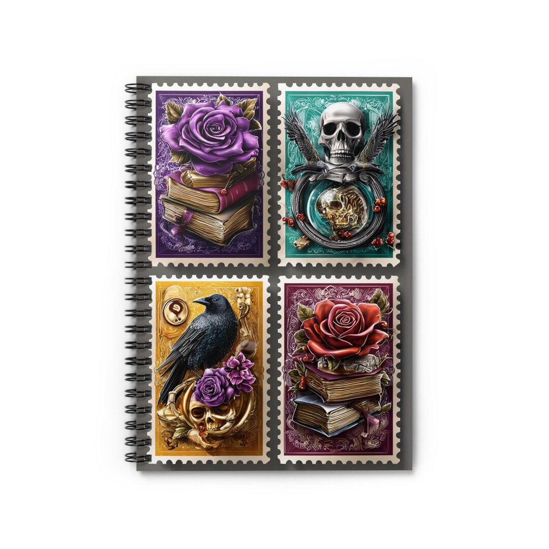 Gothic Spiral Notebook, Vintage Inspired Journal With Roses Skulls and ...