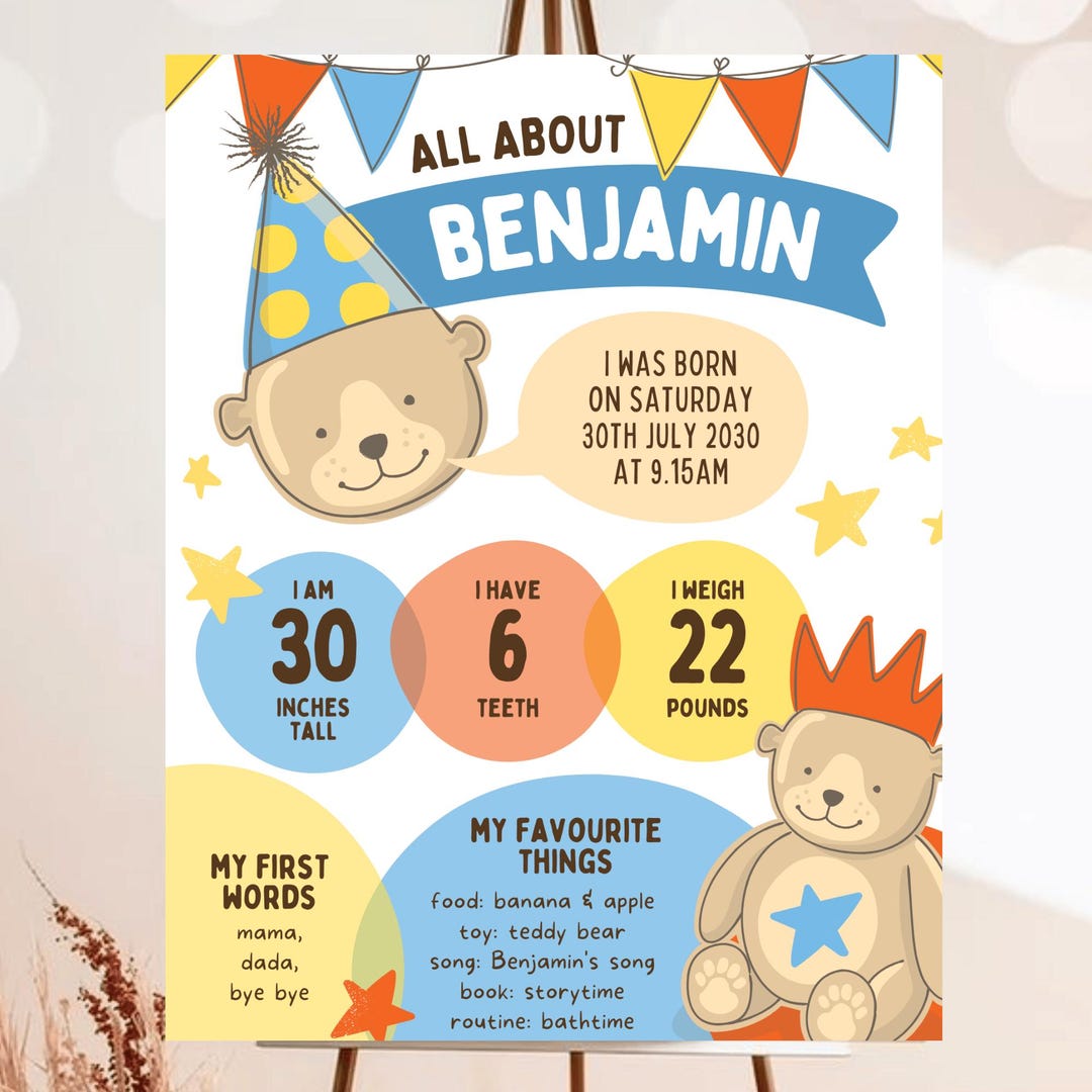 Milestone Poster I Canva Template I Bear Milestone Poster I Printable I ...