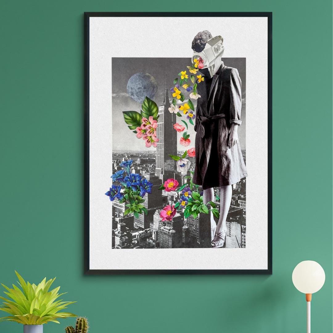 METROPOLIS IN BLOOM. Handmade Paper Collage in Retro-surreal Style ...