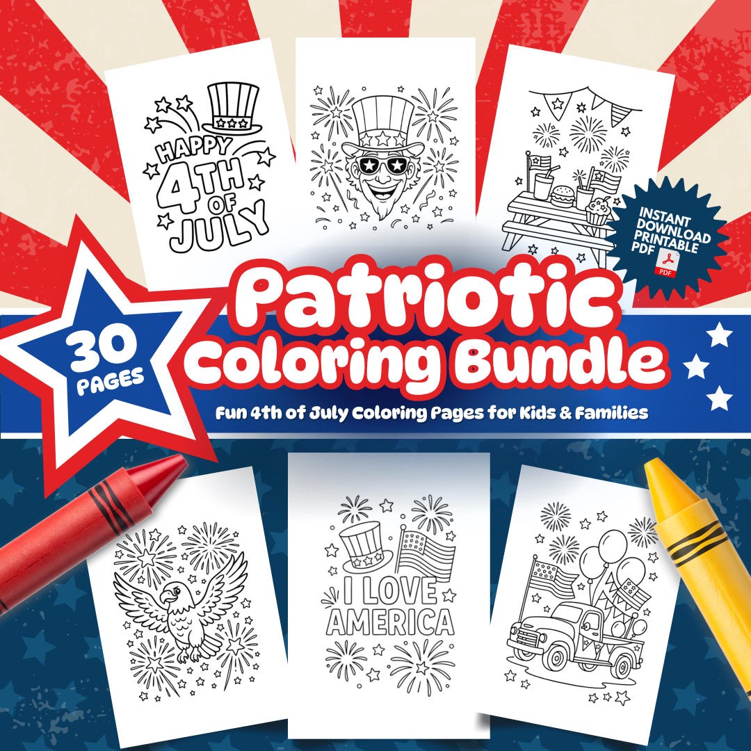4th of July Coloring Book Pages for Kids, Patriotic Activity Bundle ...