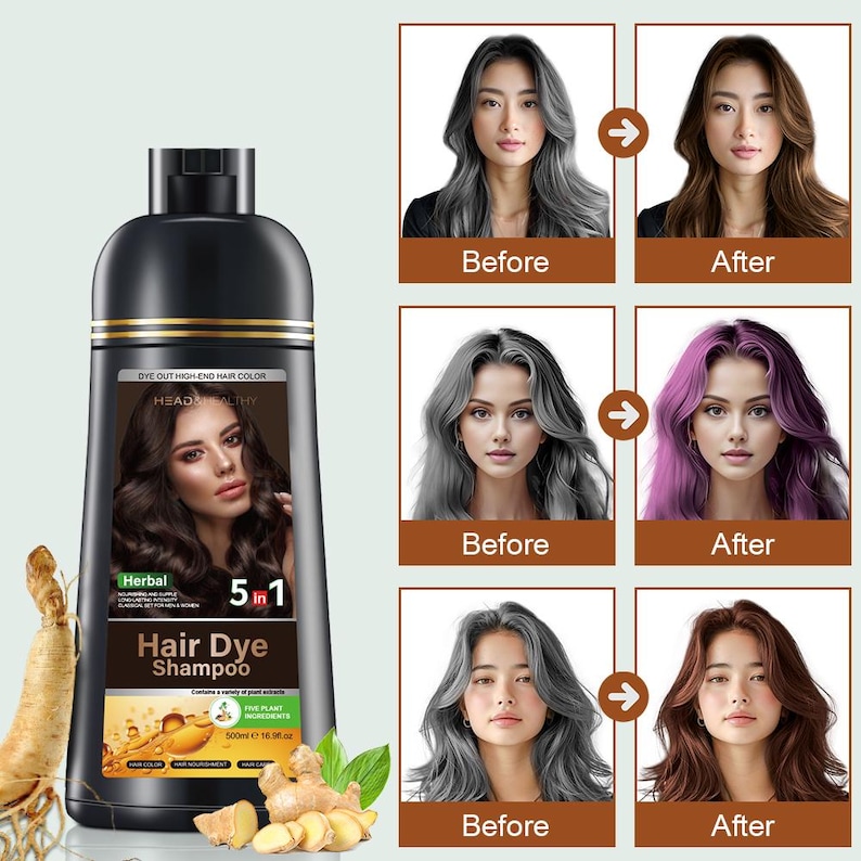 5-in-1 Hair Color Shampoo – Instant Grey Coverage, Long Lasting Black ...