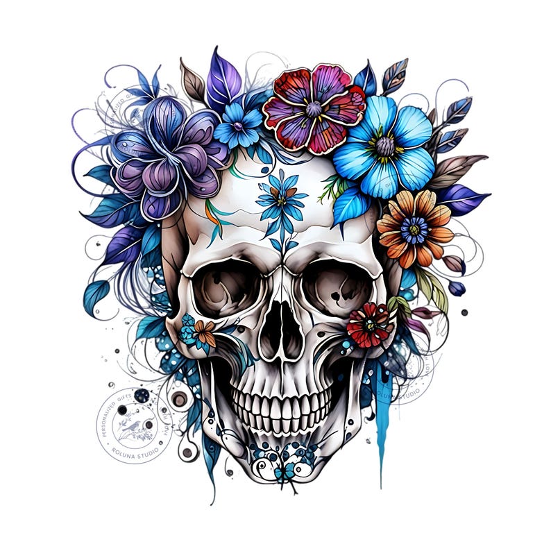 Floral Skull Clipart - Gothic Roses PNG Bundle - Digital Prints ...