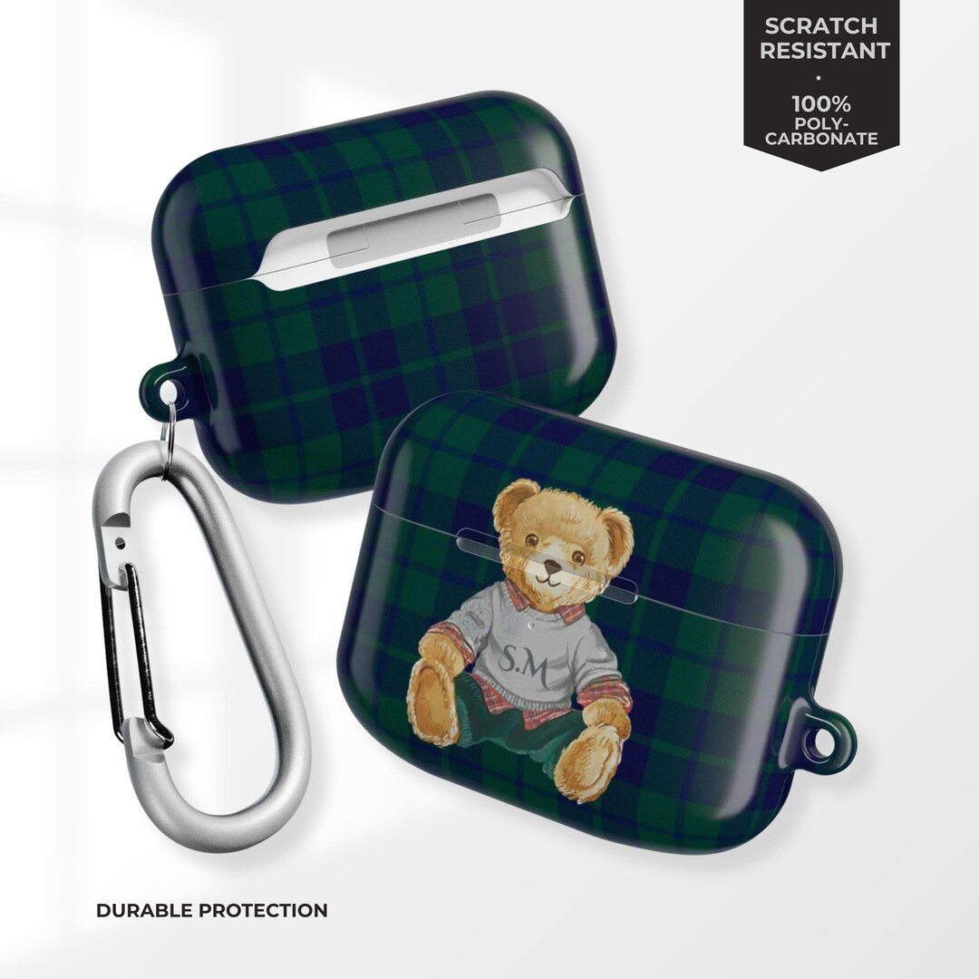 Plaid Teddy Bear AirPod Case, Personalized AirPod Pro Cover, Custom ...