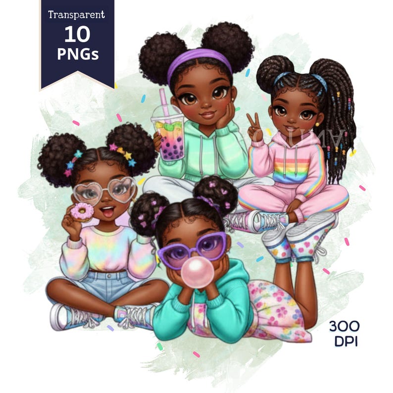 Black Girls Clipart Bundle, Young Girls Fashion Pngs, Planner Stickers ...