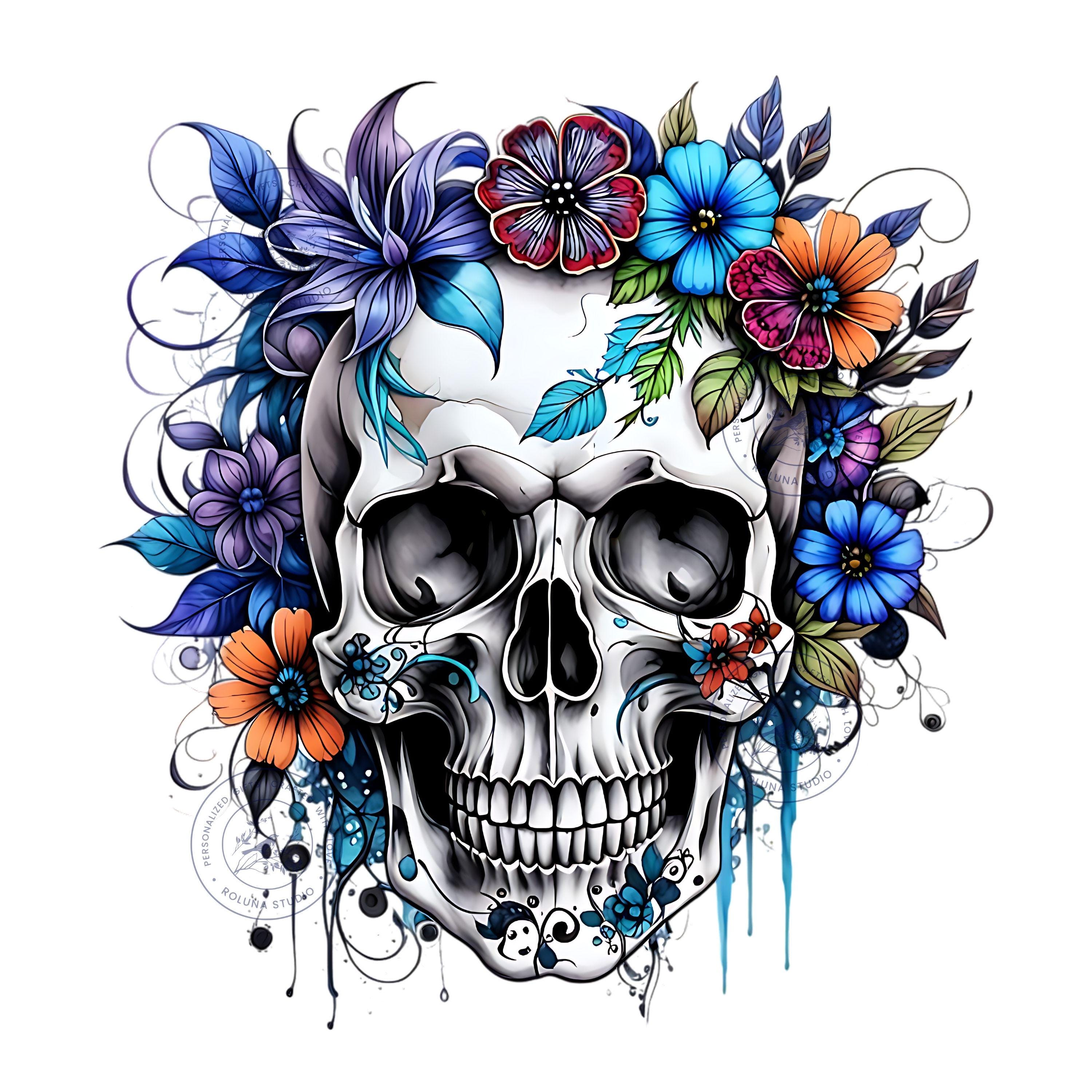 Floral Skull Clipart - Gothic Roses PNG Bundle - Digital Prints ...