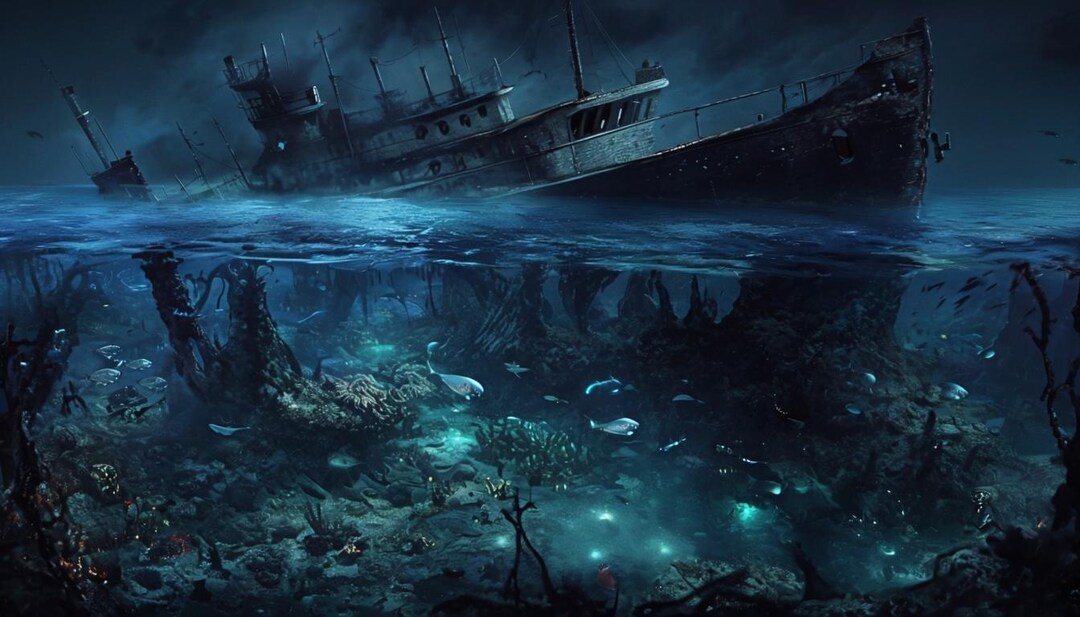 Sunken Ship Reef Canvas Print Underwater Shipwreck Wall Art Digital ...
