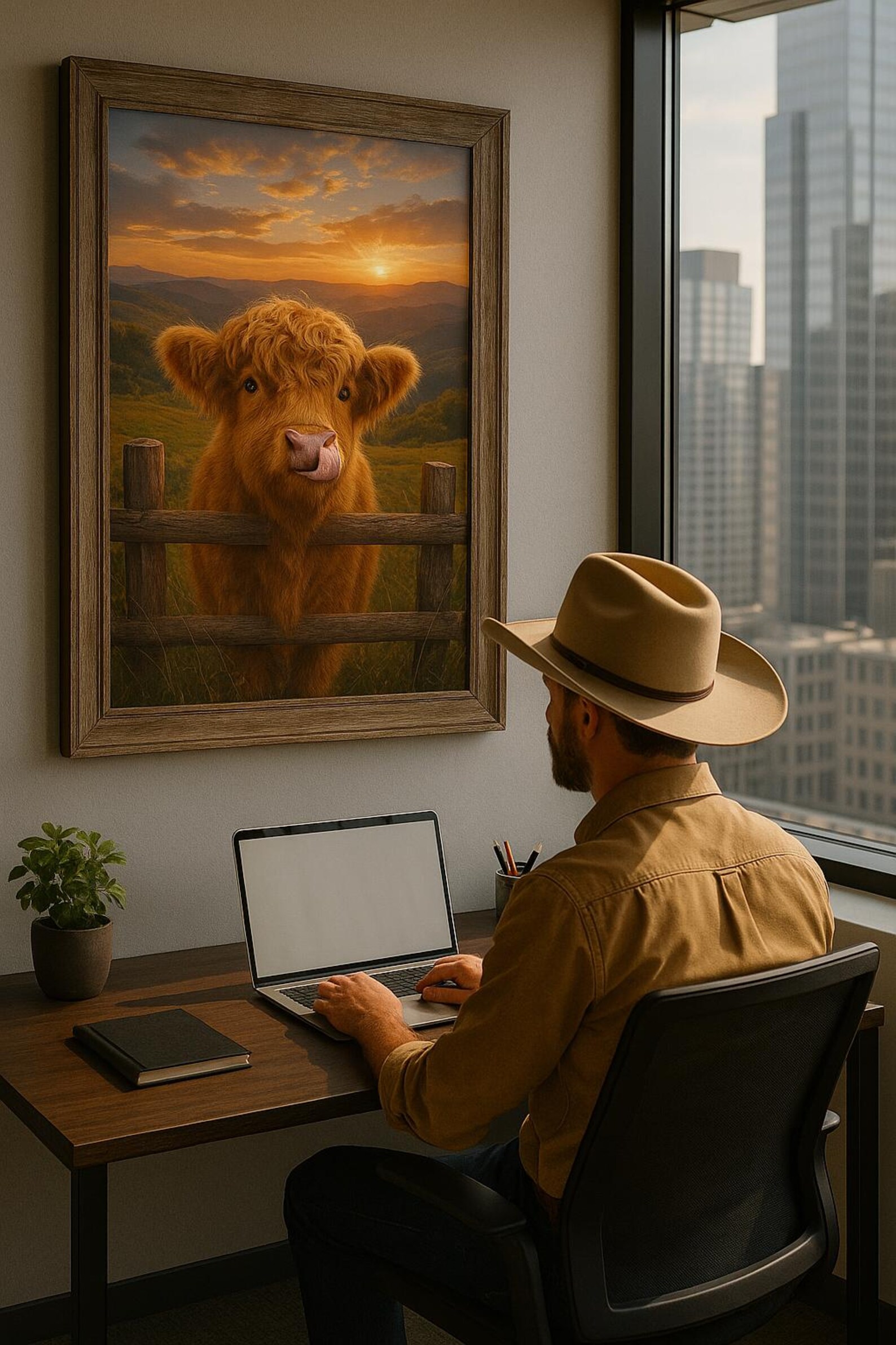 Highland Cow Office Wall Art Rustic Western Decor, Cowboy Modern Office ...