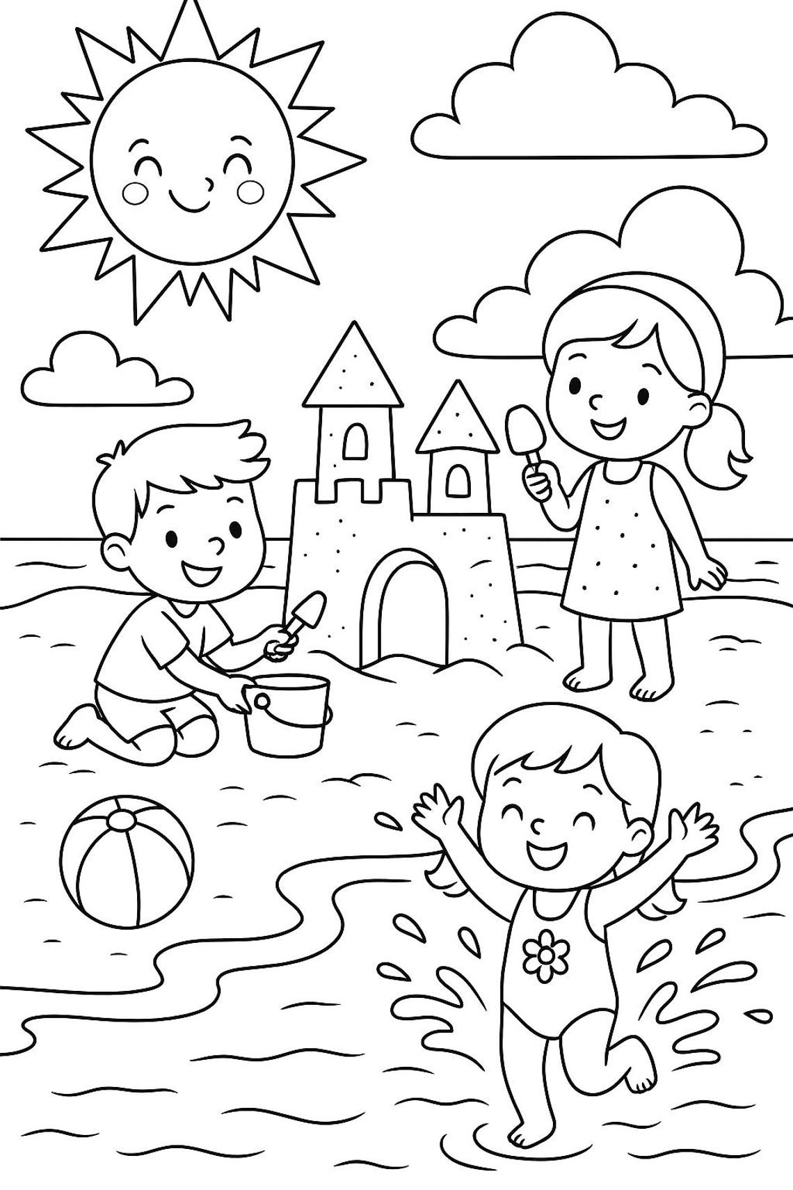 Beach Coloring Pages for Kids — Printable PDF (8.5x11, 4 Sheets, Ink ...