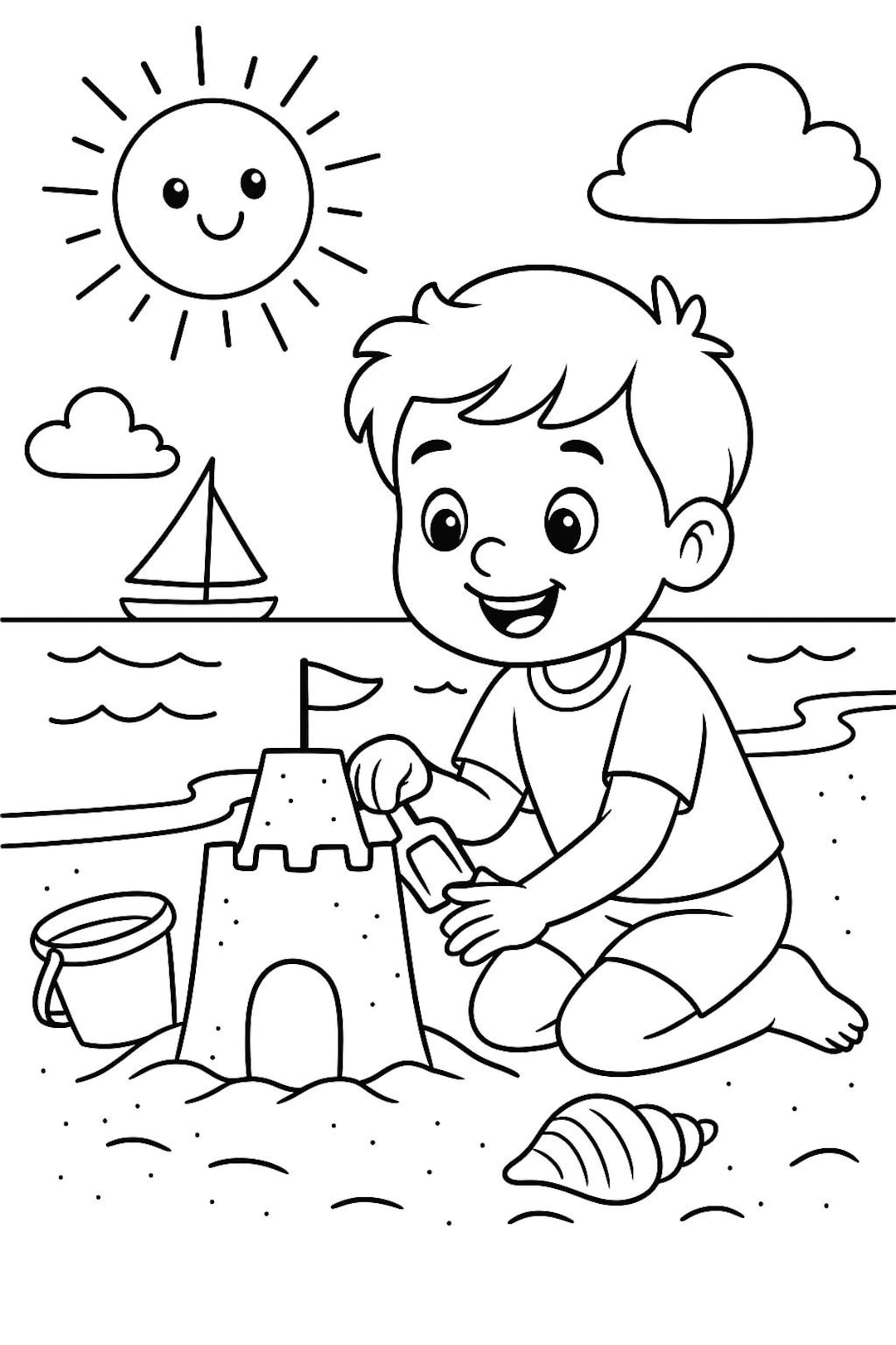 Beach Coloring Pages for Kids — Printable PDF (8.5x11, 4 Sheets, Ink ...