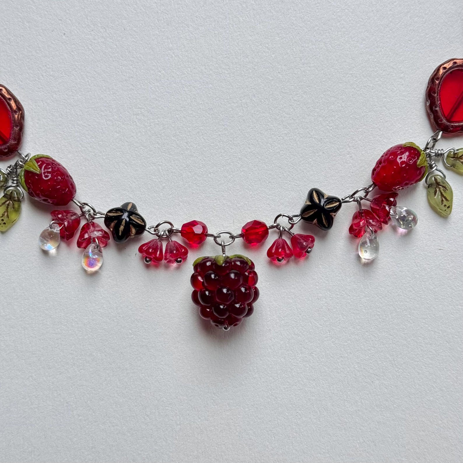 Romantic Fairycore Red Berry Necklace – Handmade Glass Bead Charm ...