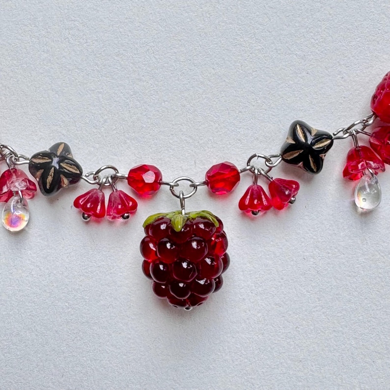 Romantic Fairycore Red Berry Necklace – Handmade Glass Bead Charm ...
