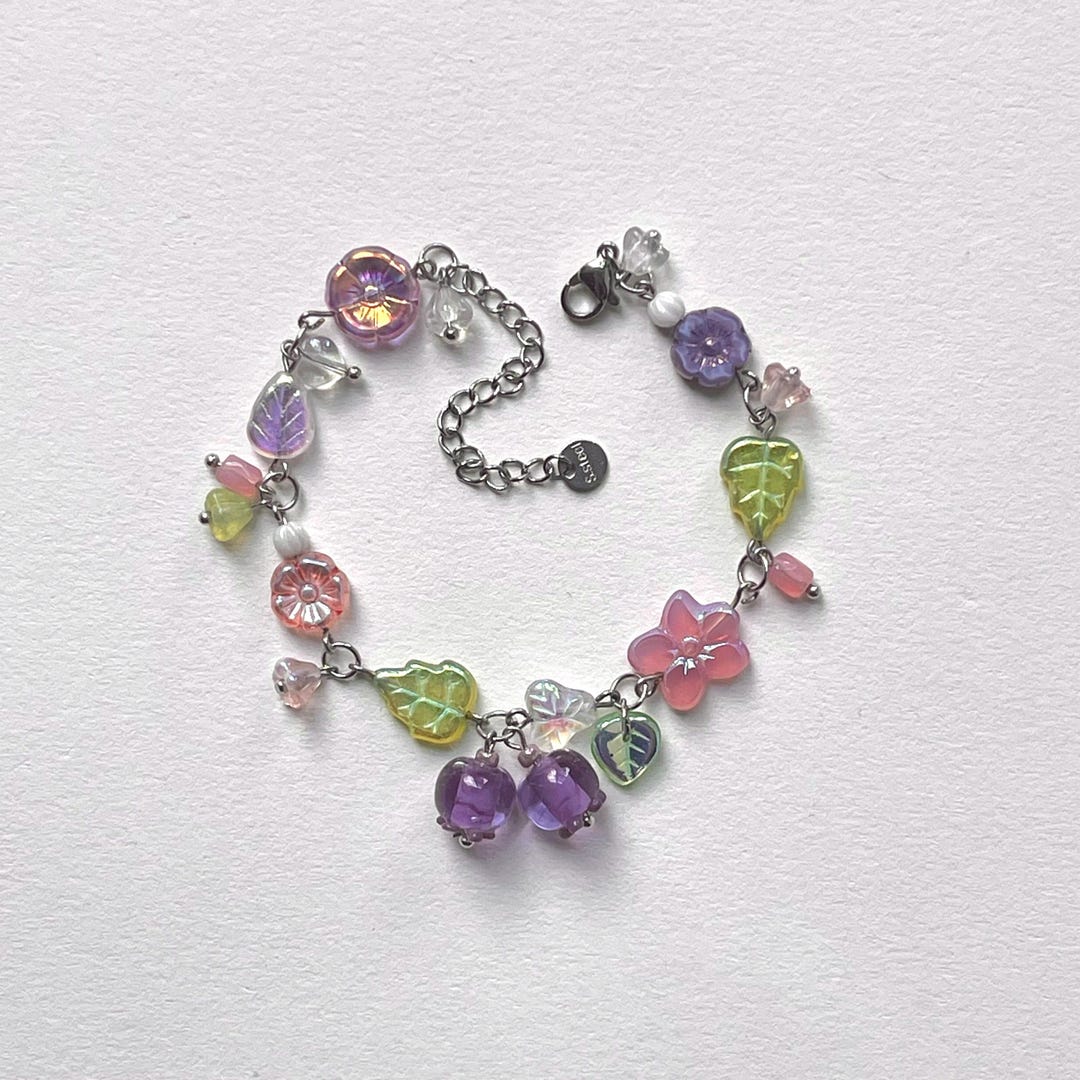 Pastel Fairycore Cottagecore Bracelet – Handmade Beaded Glass Flower ...