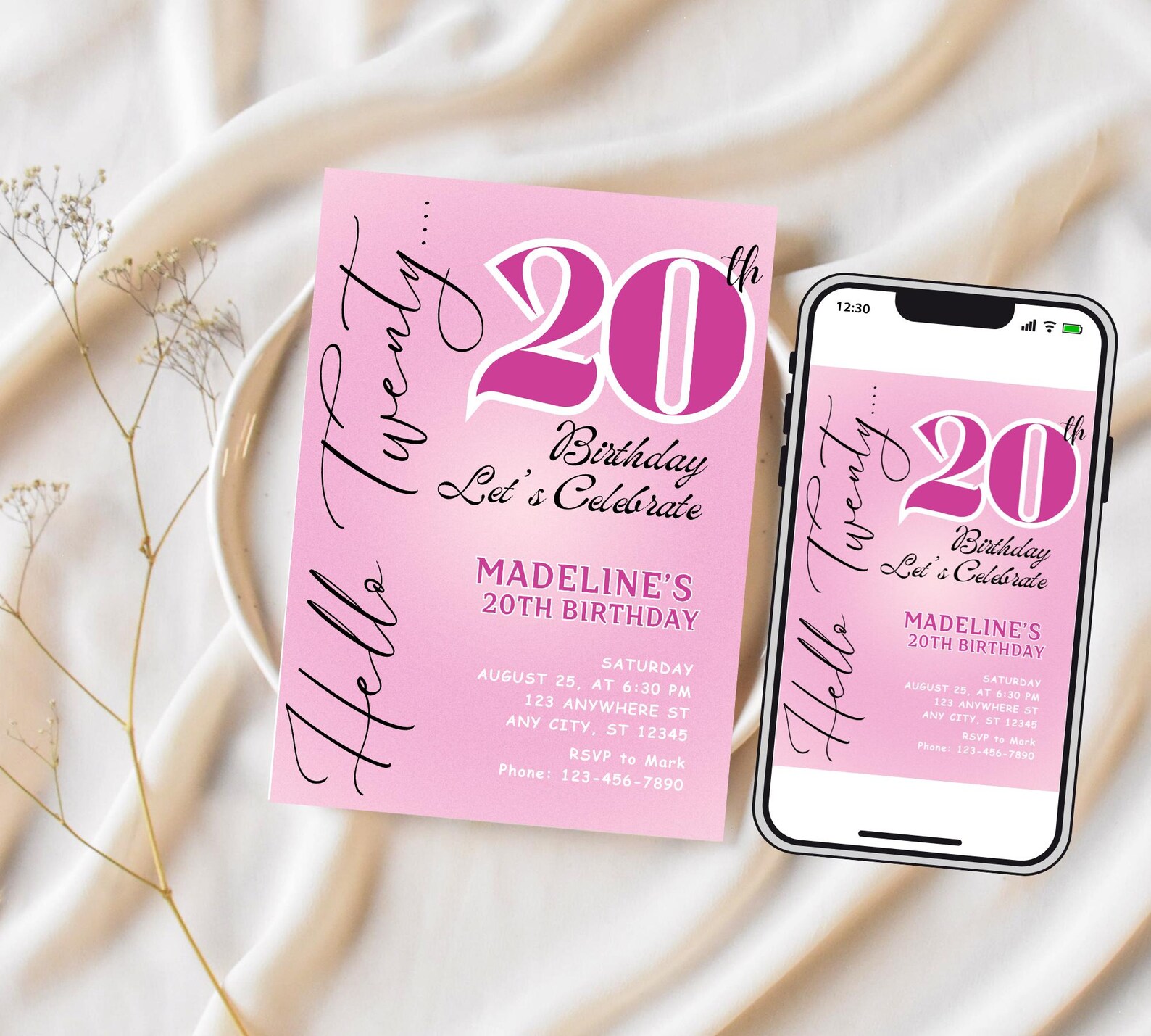 Editable 20th Birthday Invitation 21st Birthday Invite Template Twenty ...