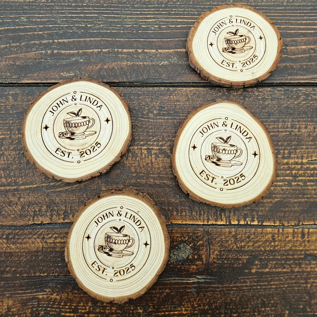 Personalized Acacia Wood Square Coasters – Custom Engraved Rustic Cabin ...