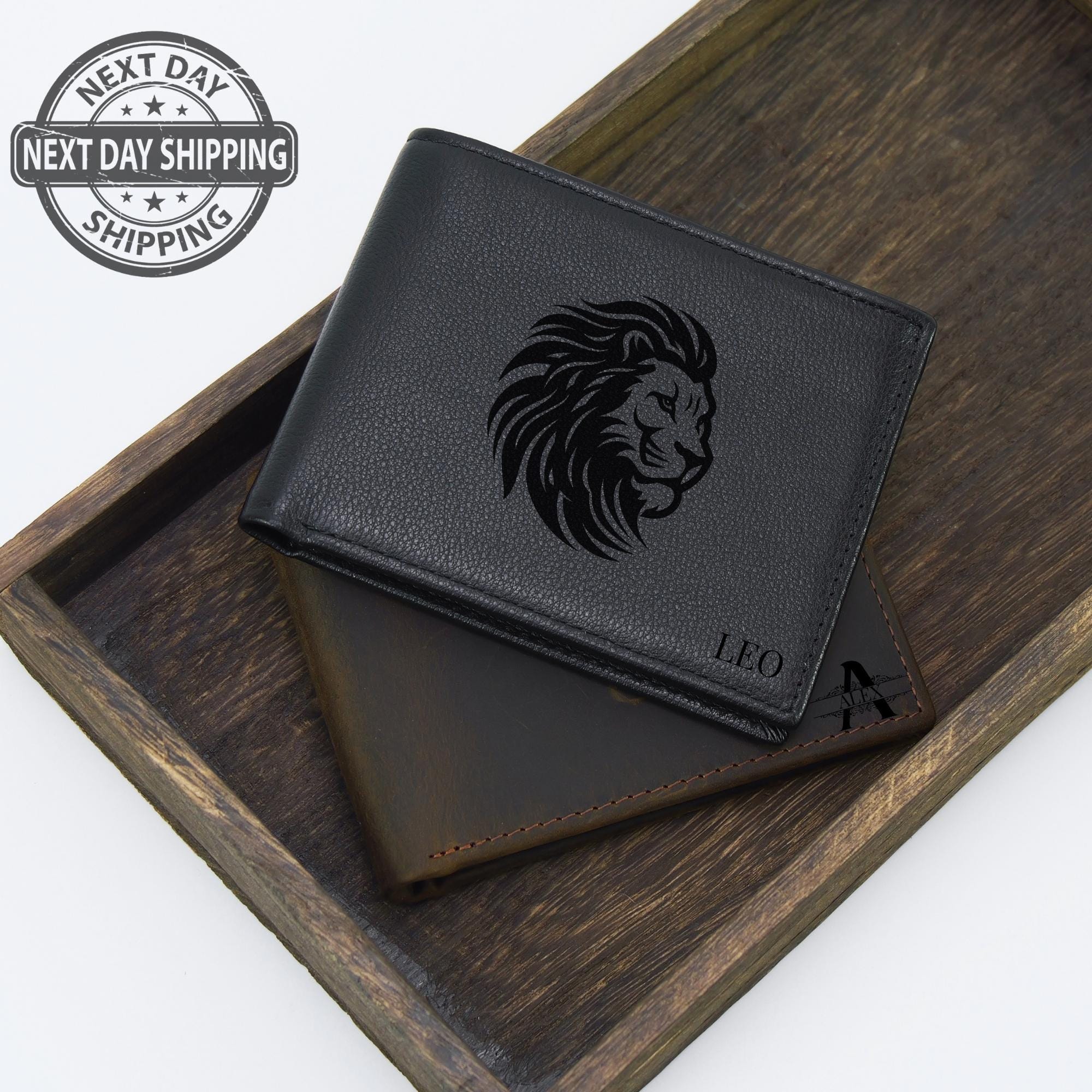 Personalized Leather RFID Wallet, Engraved Genuine Leather Custom ...