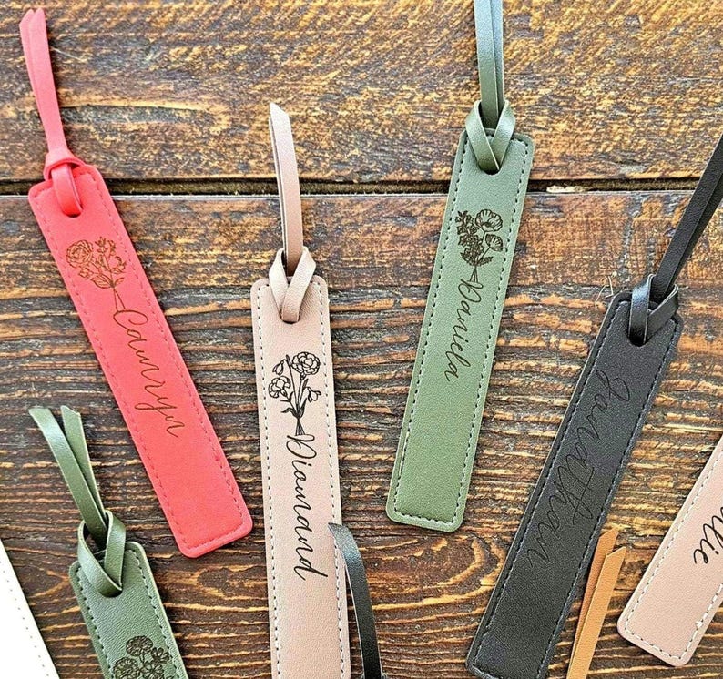 Personalized Leather Bookmark – Birth Month Flower, Laser Engraved Name ...