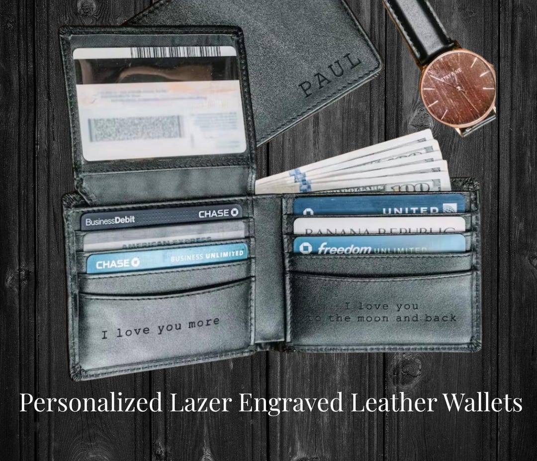 Personalized Leather Wallet, Handwriting Engraved Anniversary Gift - Etsy
