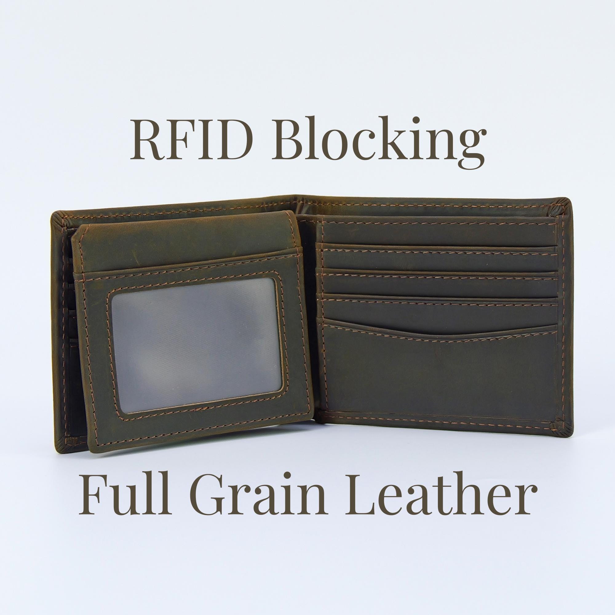 Personalized Leather RFID Wallet, Engraved Genuine Leather Custom ...