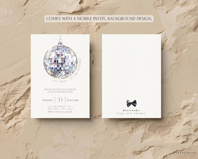 Disco Ball Birthday Invitation | Retro Birthday Party Invite | Editable ...