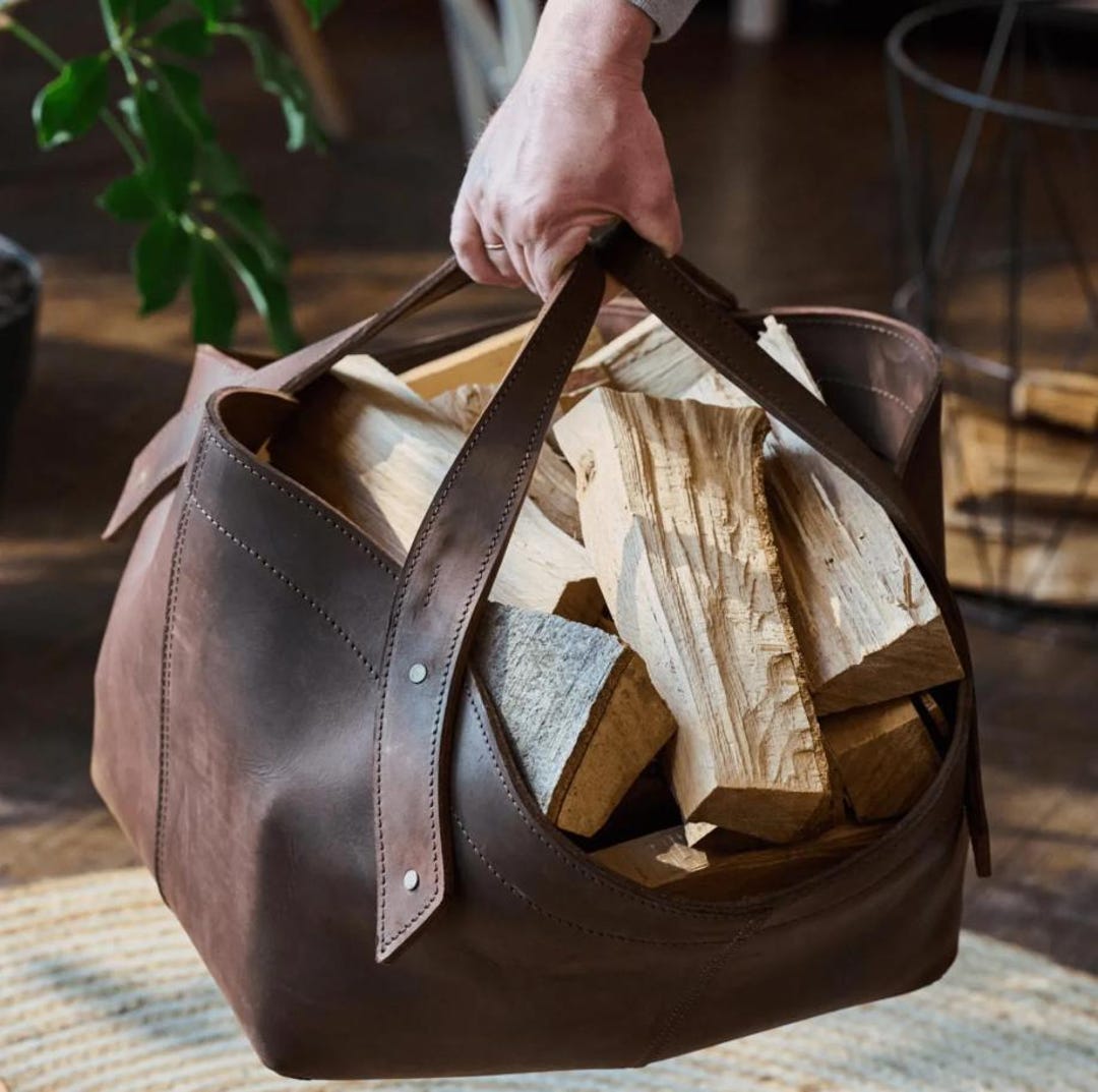 Handmade Leather Log Carrier: Firewood Storage, Tool Bag - Etsy UK