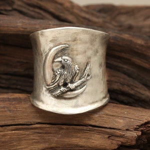 Raven Ring Men, Sterling Silver Bird Ring, Wide Band, Thumb Ring, Crow ...