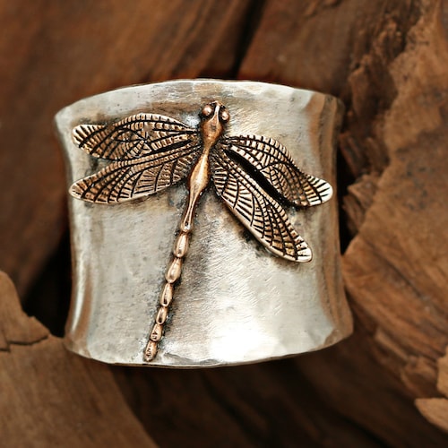 Sterling Silver Dragonfly Ring Wide Band Nature Jewelry Art - Etsy