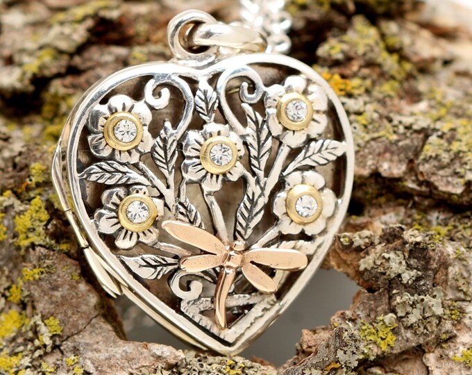 Heart Locket, Sterling Silver, Locket With Flower, Birthstone Locket ...