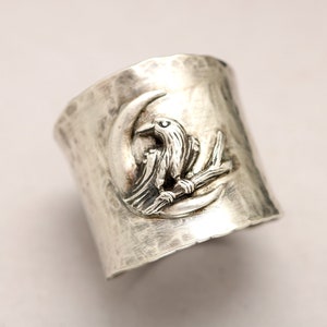 Raven Ring Men, Sterling Silver Bird Ring, Wide Band, Thumb Ring, Crow ...