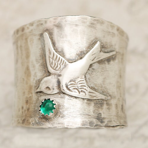 Sterling Silver Bird Ring Wide Band Bird Ring for Woman - Etsy