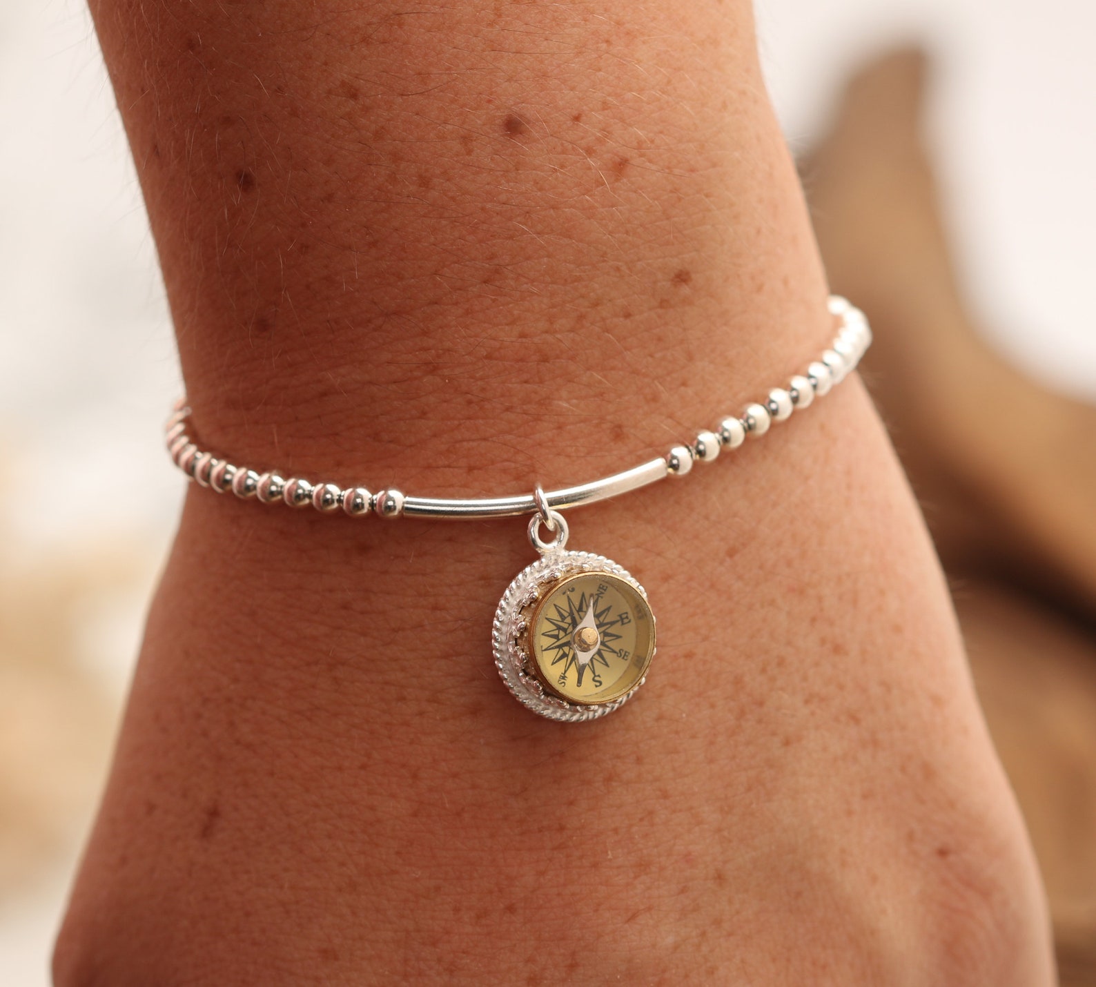Compass Bracelet Women, Working Compass Bracelet, Sterling Silver Charm ...