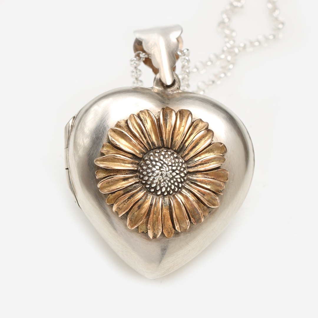 Heart Locket Necklace Sterling Silver, Photo Necklace, Daisy Necklace ...