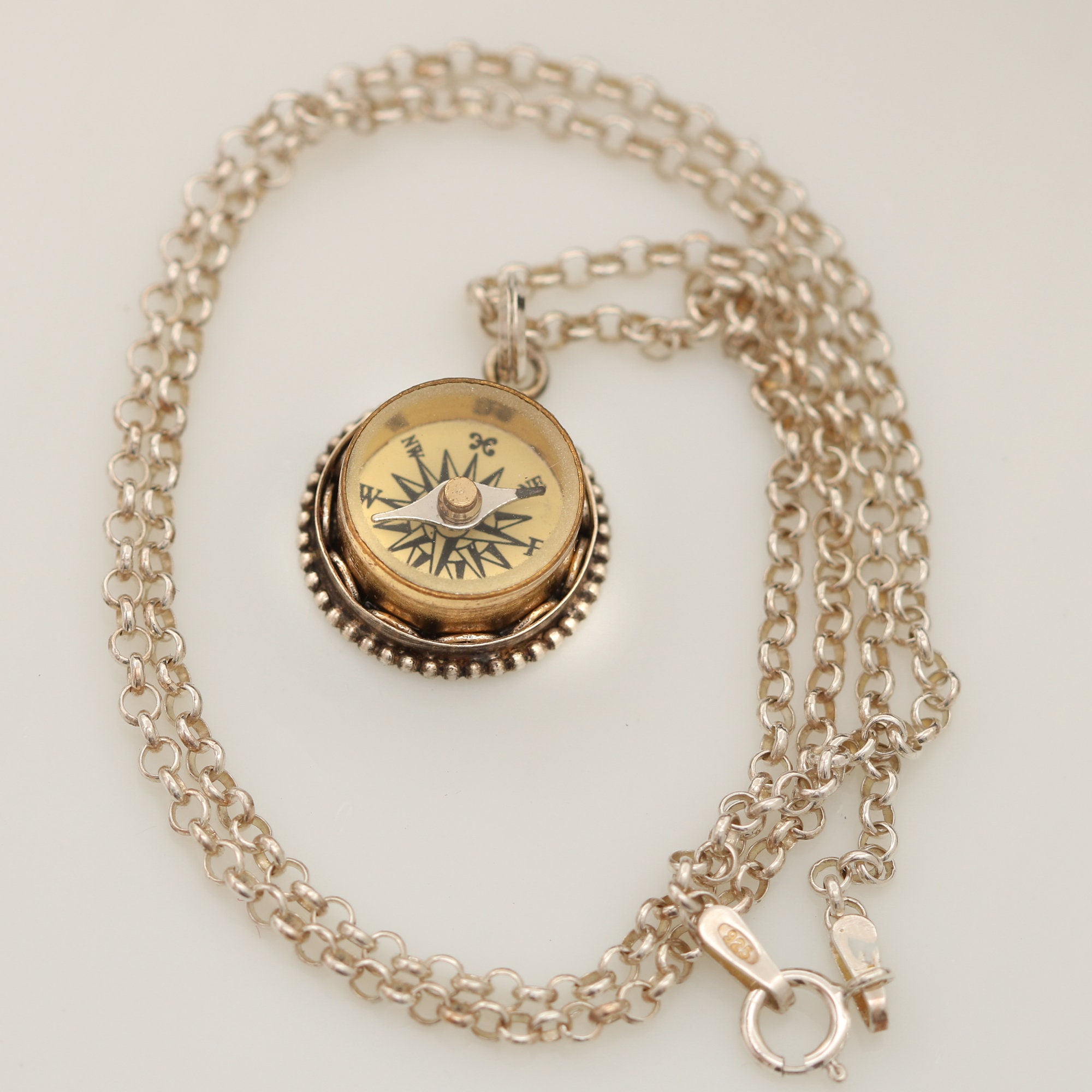 Sterling Silver Working Compass Necklace Handmade Jewelry | Etsy