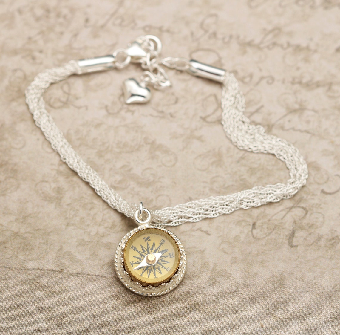 Compass Bracelet Women, Working Compass Bracelet, Sterling Silver Charm ...