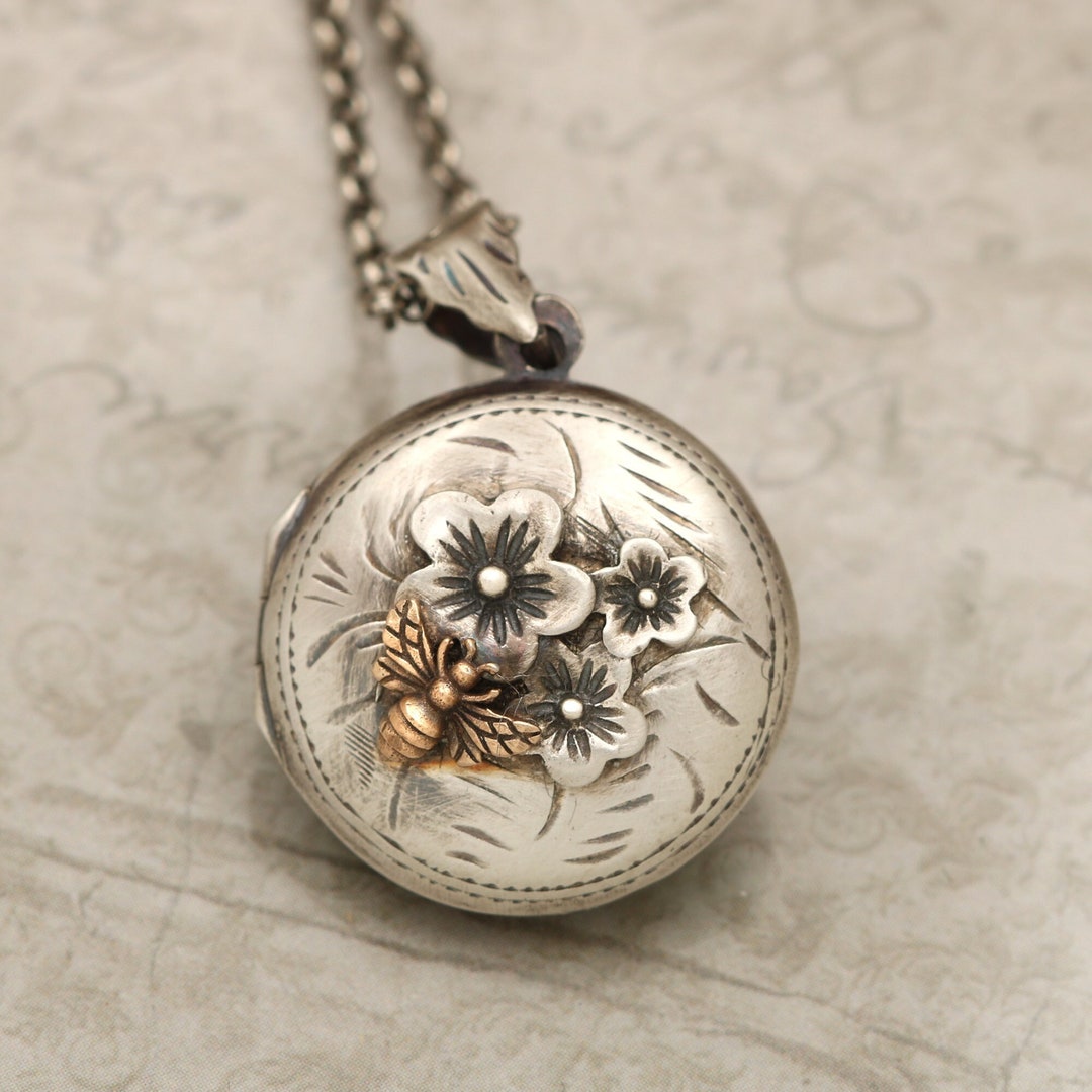 Sterling Silver Handmade Locket Necklace, Honey Bee Jewelry, Compass ...