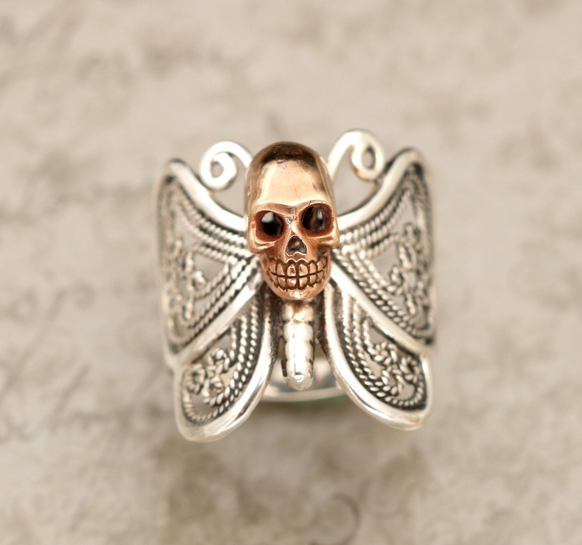 Butterfly Skull Ring Skull Butterfly Sterling Silver - Etsy
