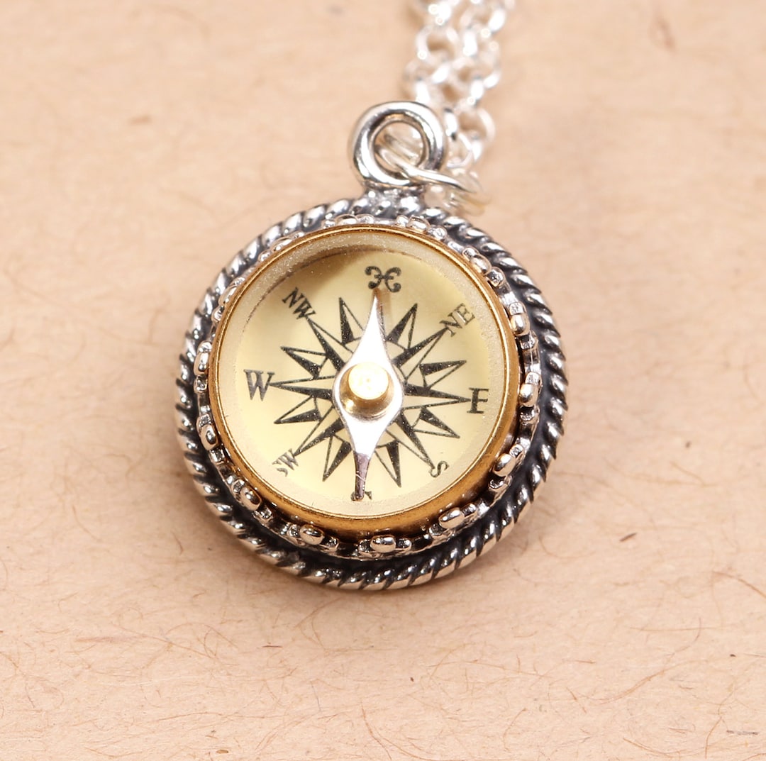 Silver Compass Necklace, Wanderlust Jewelry, Working Compass Charm ...