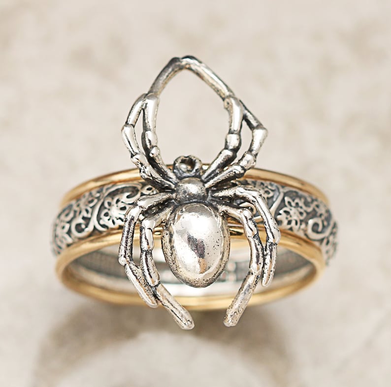 Silver Spider Ring Gold Stacking Rings Spider Ring Sterling | Etsy