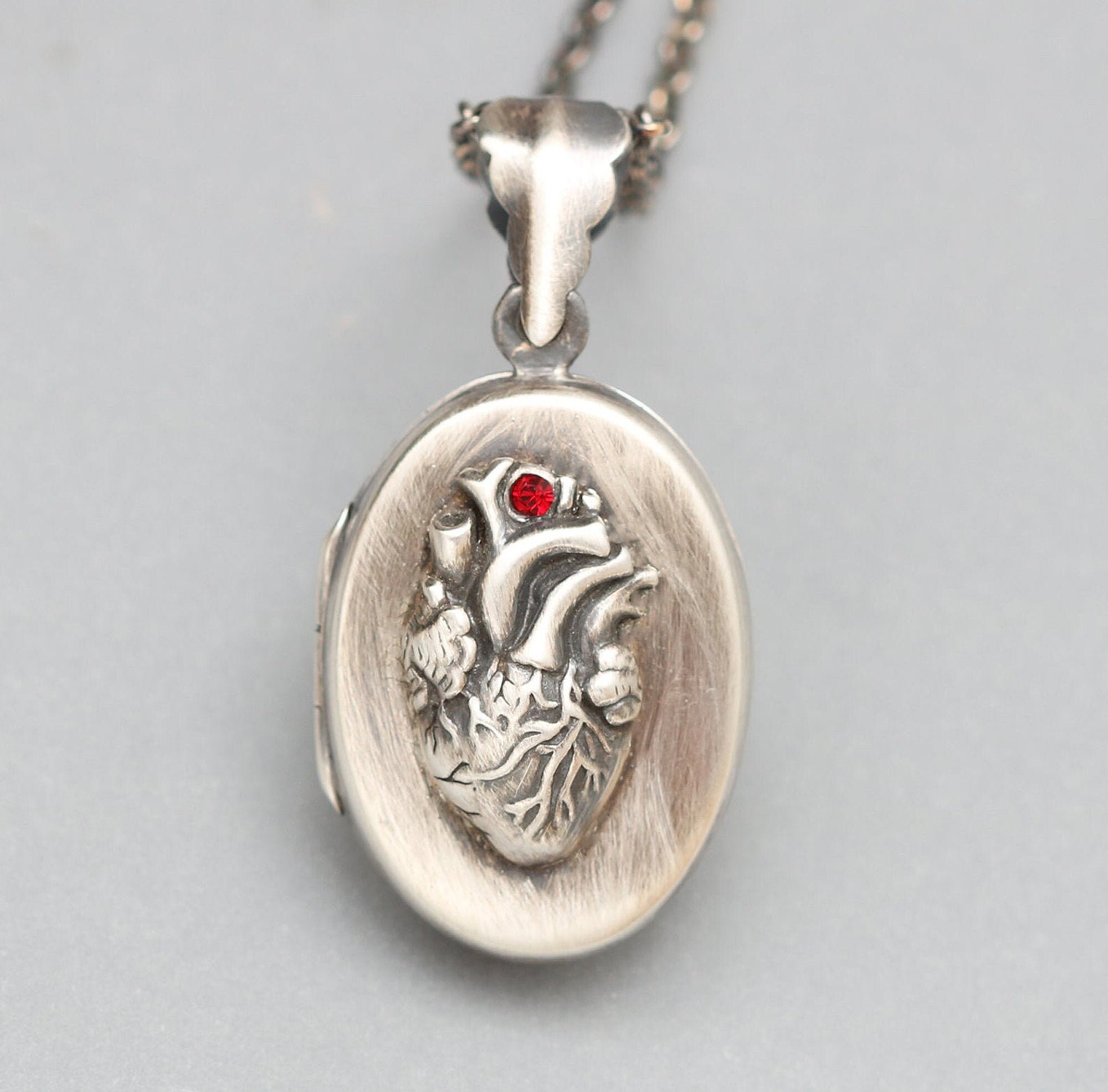 Anatomical Heart Necklace Sterling Silver Heart Locket With - Etsy